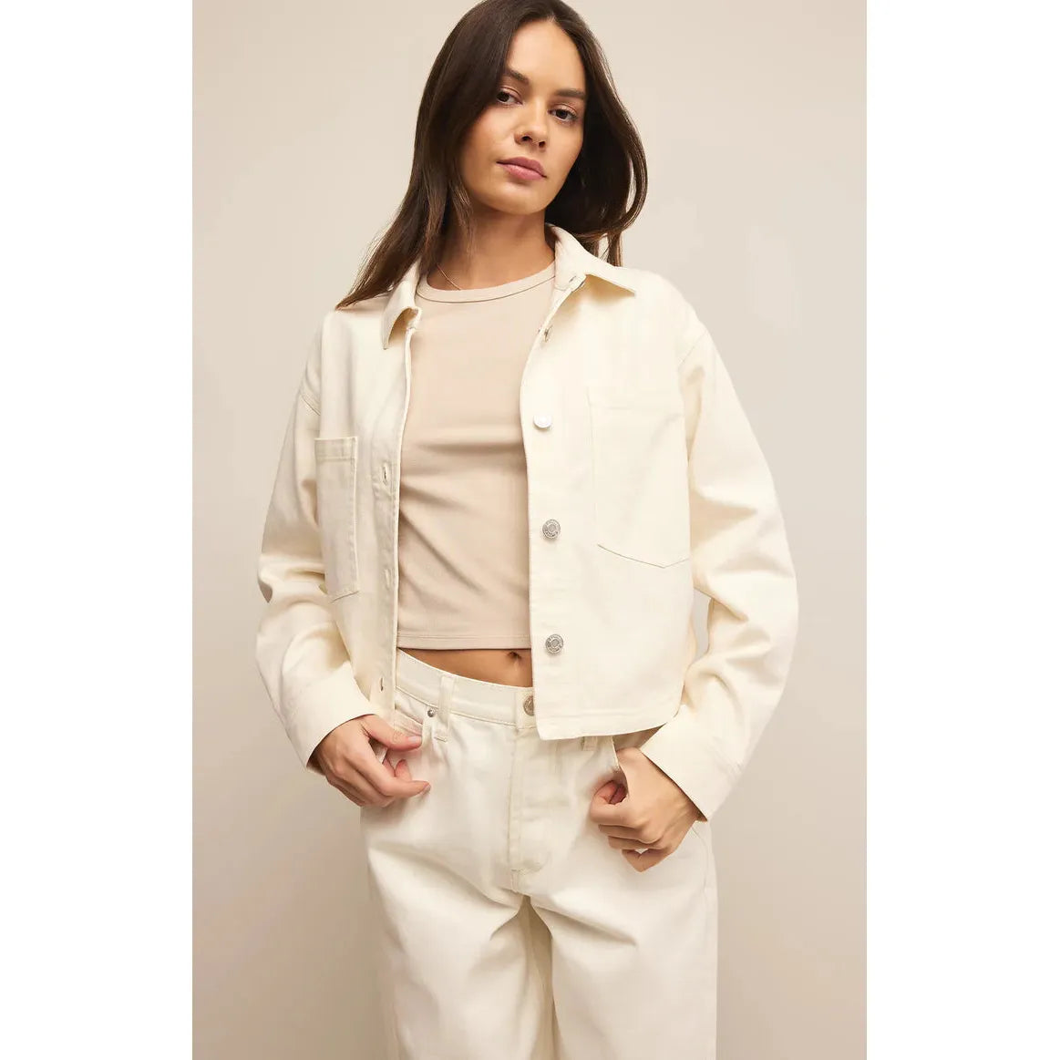 All Day Cropped Denim Jacket | Off White – Modern Komfort
